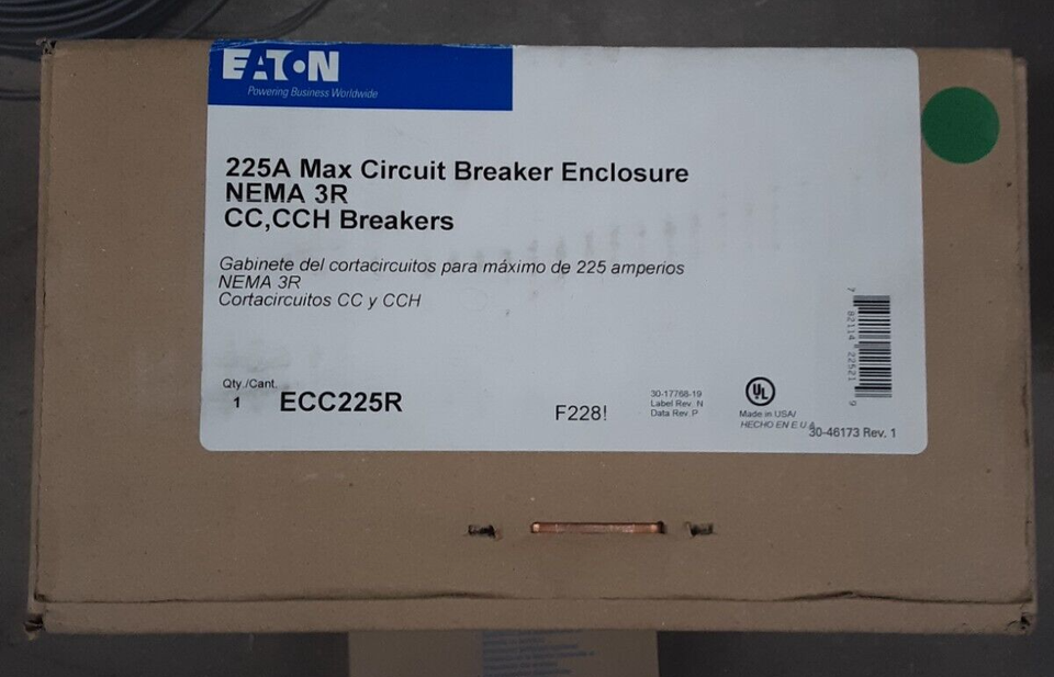 Eaton ECC225R Circuit Breaker Enclosure, 225 AMPS Max, 240 VAC, Outdoor ...