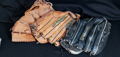 Lot of 3 Vintage Baseball Mitts RHT 2 Regular - 1 Youth Catchers Mitt ...