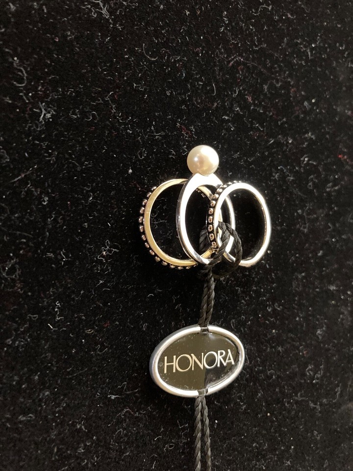 Honora Cultured Freshwater Pearl Set of 3 Sterling Stack Rings/Size 7 ...