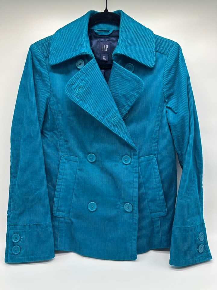 Vintage Y2K Gap Teal Corduroy Peacoat Double Breasted Lined Jacket ...