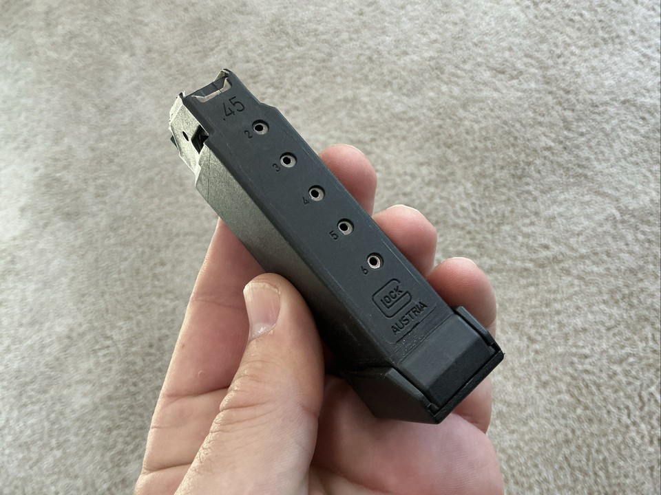 GLOCK 36 MAGAZINE .45 ACP 6 RD. With PEARCE Finger BASE PLATE .EARLY ...