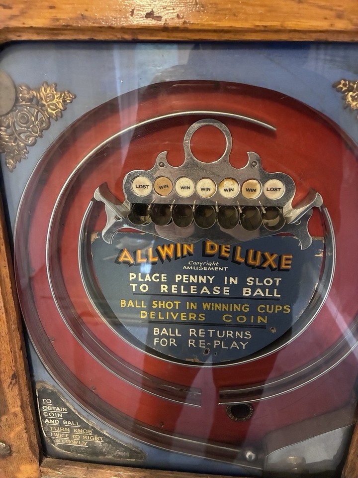 Antique Allwin De Luxe Arcade Coin Operated Penny Machine - Working ...