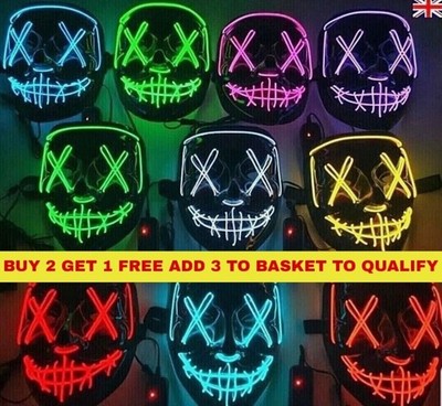 Halloween Purge LED Neon Mask Stitches Wire Light Up Cosplay Costume ...