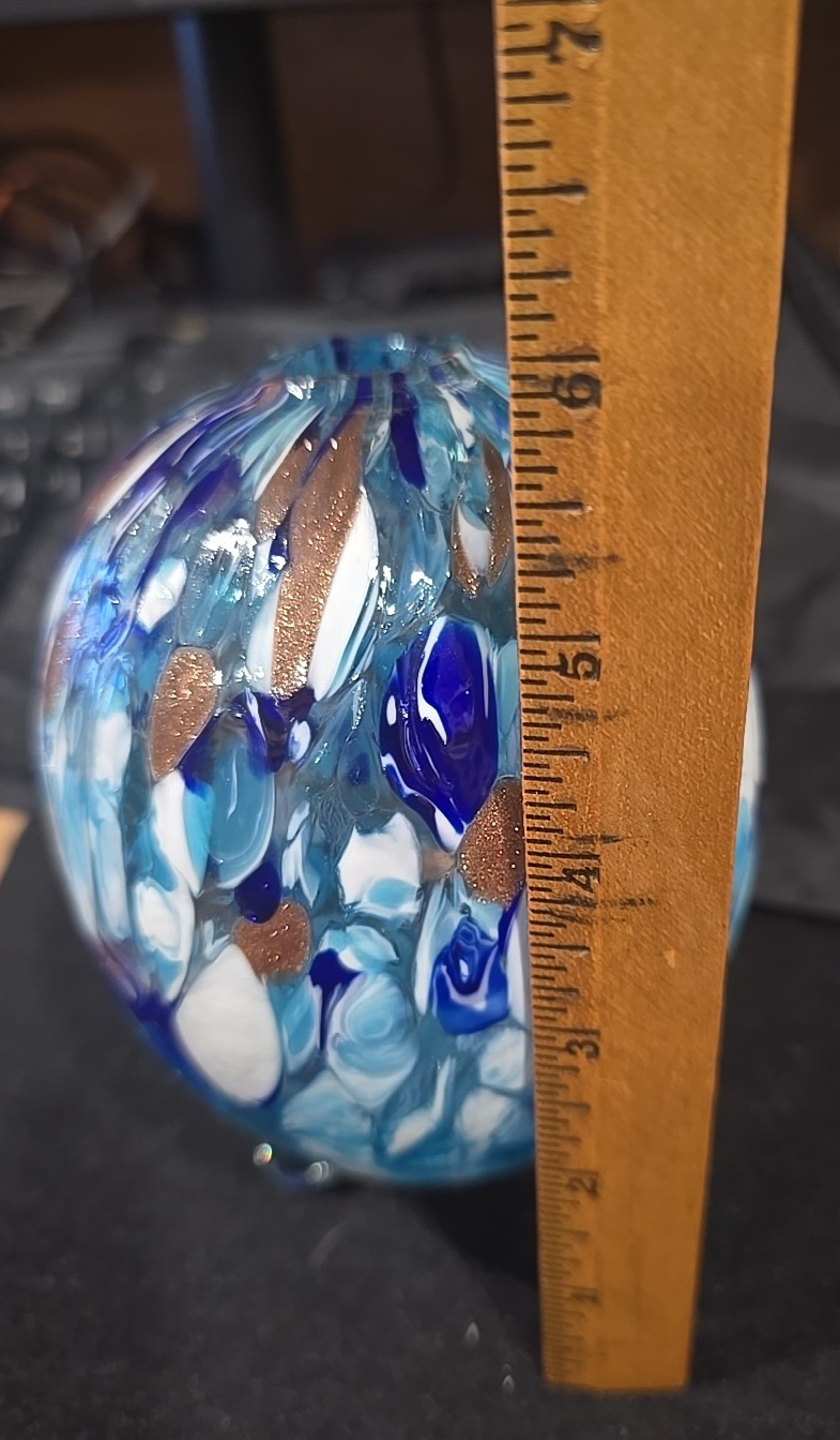 Splatter Art Glass Footed Bee Fly Catcher Paperweight Blues & Metallic ...