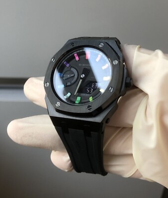 Casio G-Shock Ga-2100-1a1er Black / Rainbow Custom Casioak Steel Mod ...