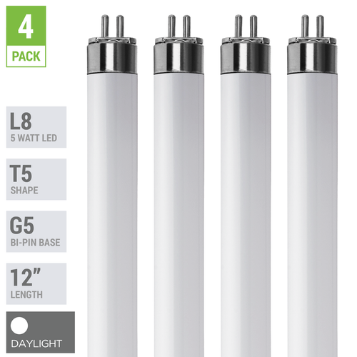 (4 Pack) LED Tube L8 F8T5/65K 12" INCH 5W =8W G5 Mini 2-Pin Base 6500K ...