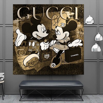 XL LEINWAND BILD BIS 100x100x5 MICKY-MINI-MAUS POP-ART WANDBILD GOLD ...