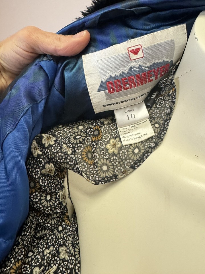 Vintage Obermeyer Blue Green Faux Fur Satin Ski Winter Belted Jacket ...