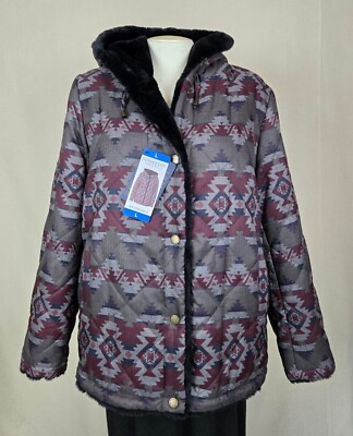PENDLETON Women's Reversible Faux Fur Coat Jacket Size Large Aztec ...