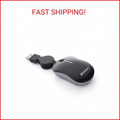 Black Mini USB-A Wired Optical Computer Mouse with Retractable Cable | eBay