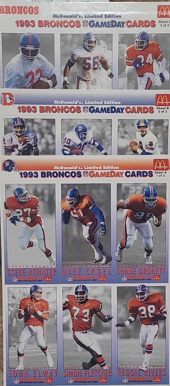 1993 McDonalds NFL GameDay Limited Collector Cards DENVER BRONCOS 3 ...
