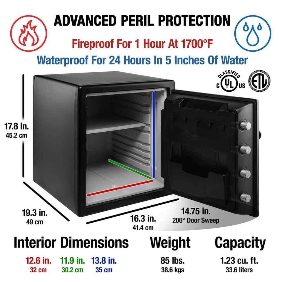 Safe Dial Combination Lock 1.2 cu. ft. Fireproof Waterproof Steel ...