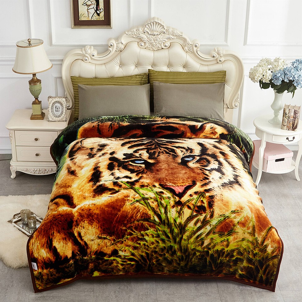Animal Print Blanket Wolf Tiger Lion Design Thick Soft Fur Mink ...
