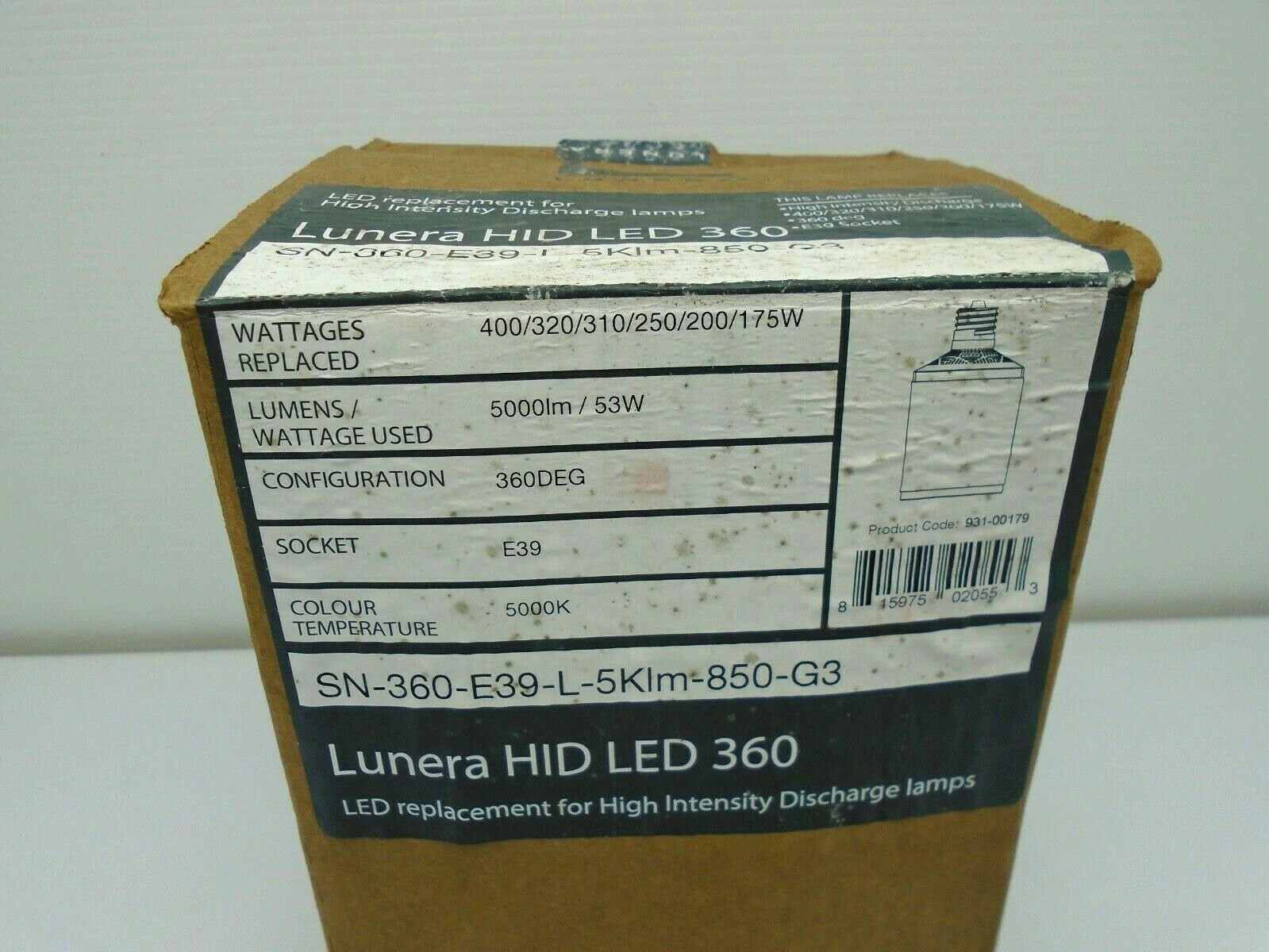 Lunera HID 53 Watt LED 360 SN-360--E39-L-5Klm-850-G3 Replacement Lamp ...