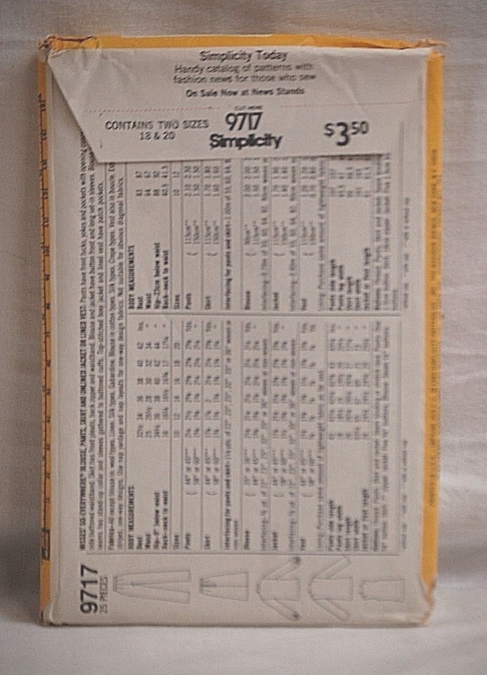 Simplicity 9717 Sewing Pattern Misses Blouse Pants Jacket Vest Size 18 ...