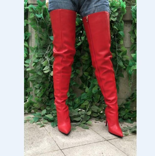 Women Real Leather Nightclub Overknee High Thigh Boots Pointed Stiletto ...