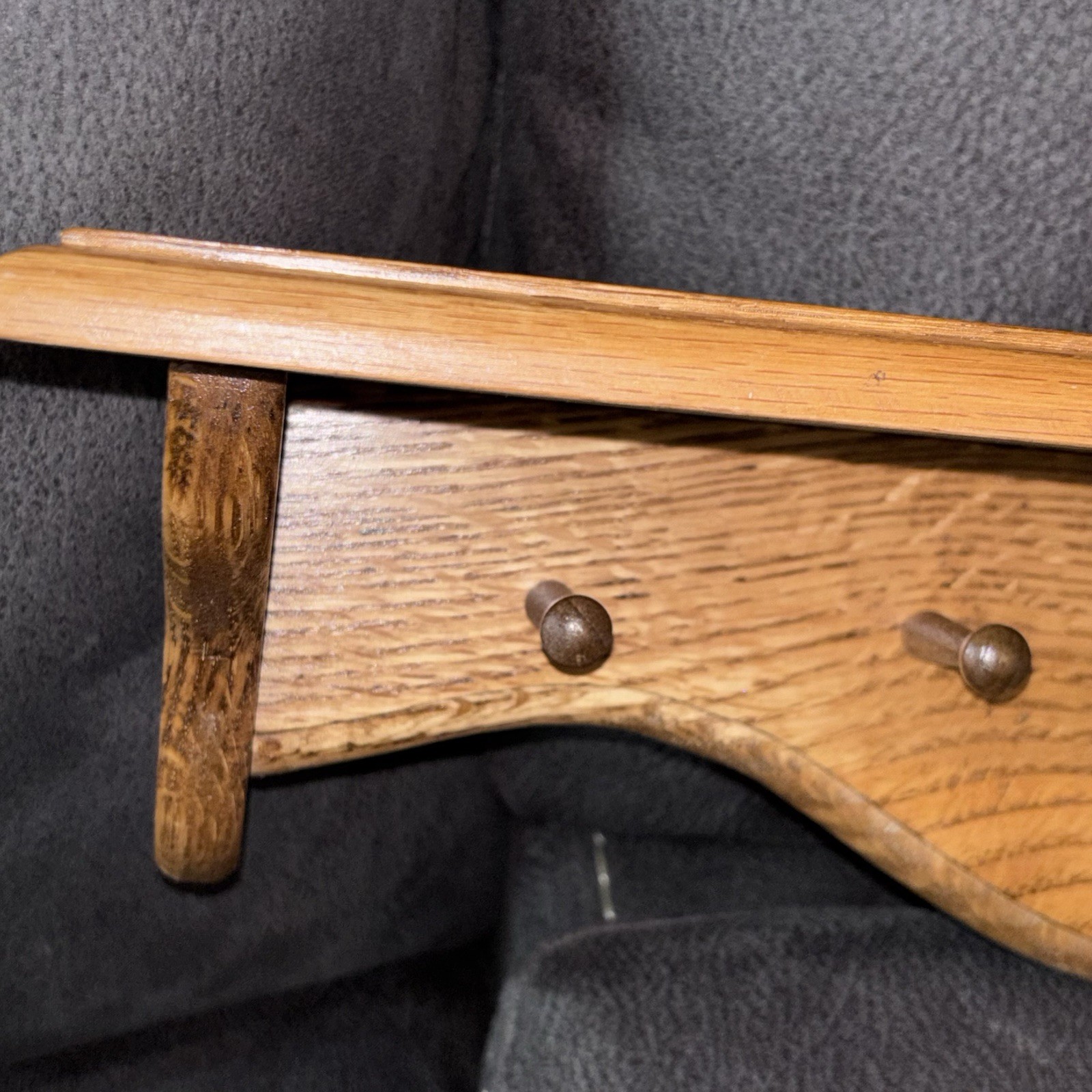 Vtg Handmade Solid Oak Wall Shelf Heart Pegs Country Primitive 18 ...