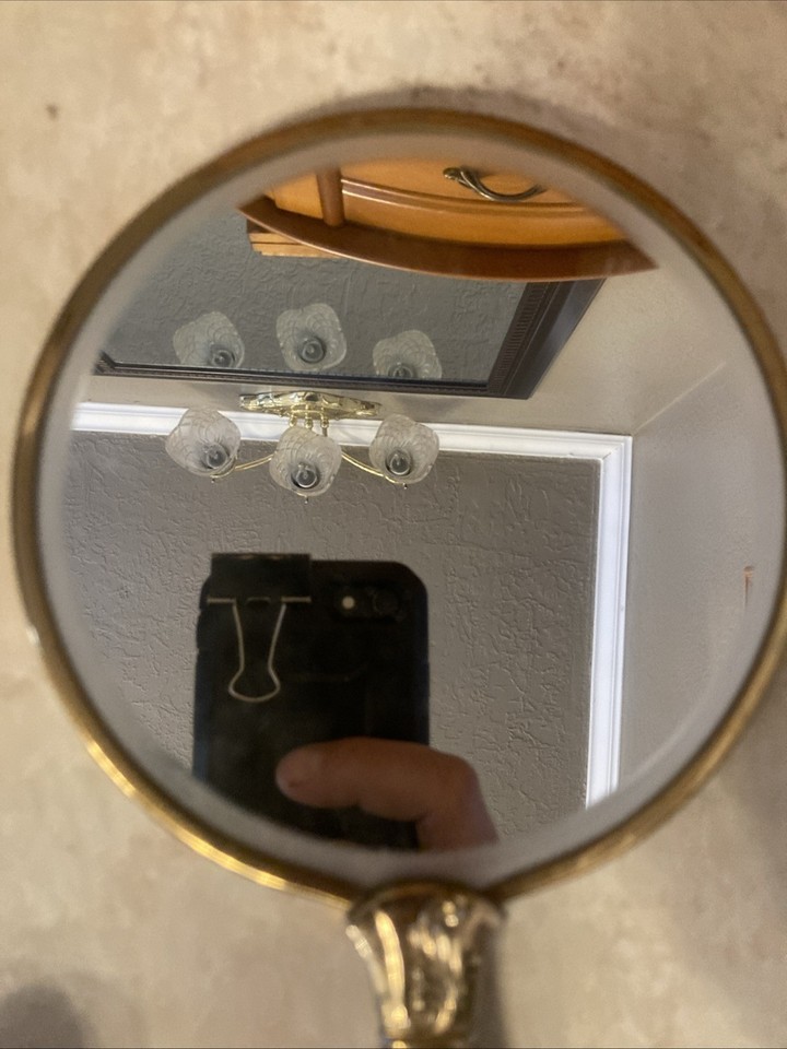 Vintage 5” Round Hand Held Gold Tone Vanity Mirror | eBay