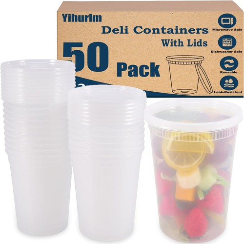 50 Pack Deli Containers with Lids,32oz Plastic Deli Food Storage ...