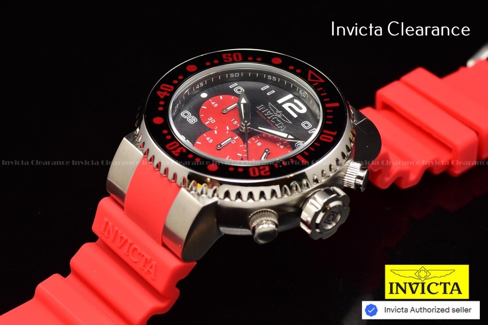 NEW Invicta Pro Diver 52mm GMT Chronograph Red Black Dial Mens Red Tone ...