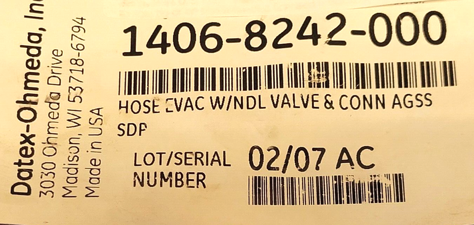 Datex Ohemda Hose 1406-8242-000 EV AC w/Needle Valve & Connector AGSS ...
