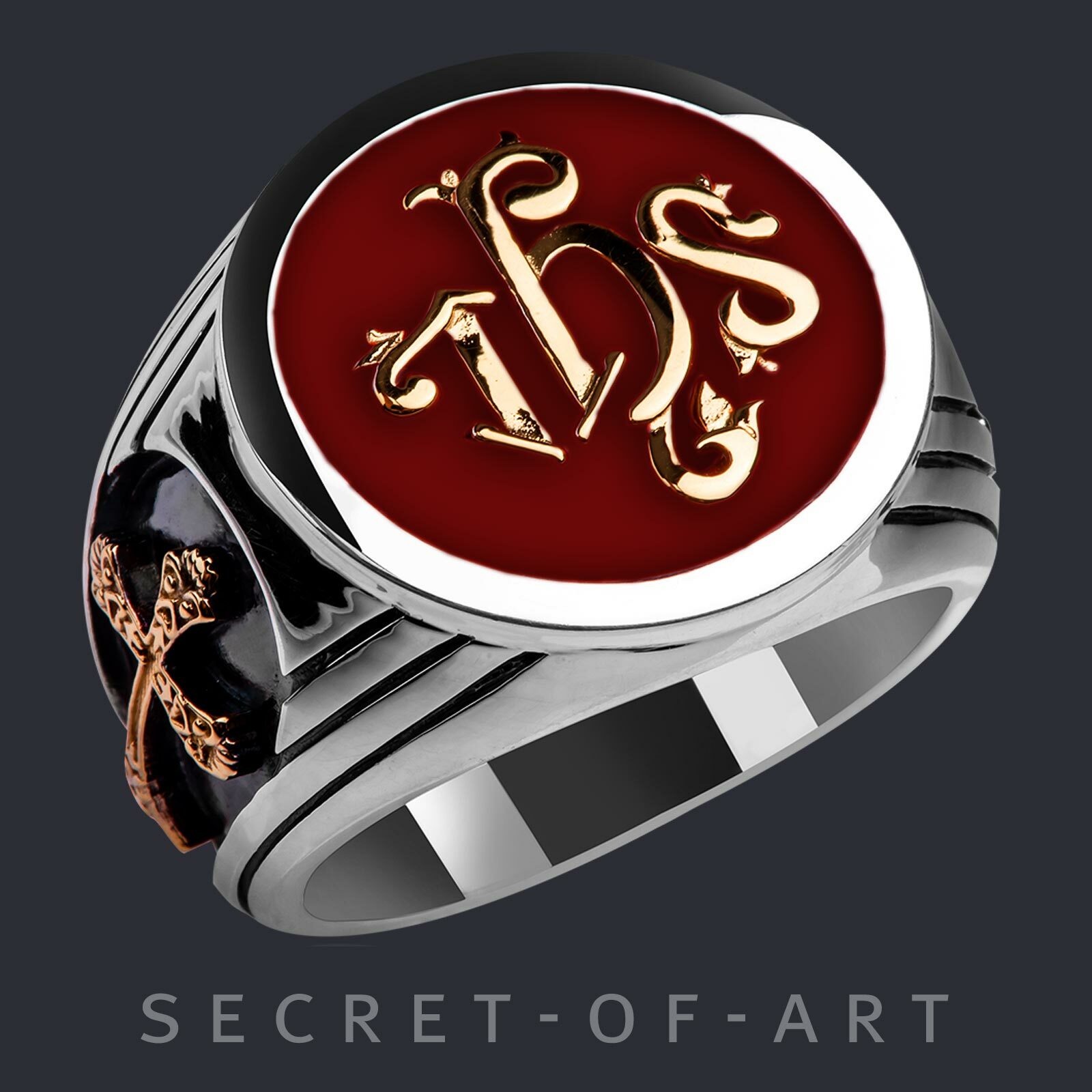 IHS Ring Jesus Silber 925 Gelbgold-Plattiert Christus Religiös Gott ...