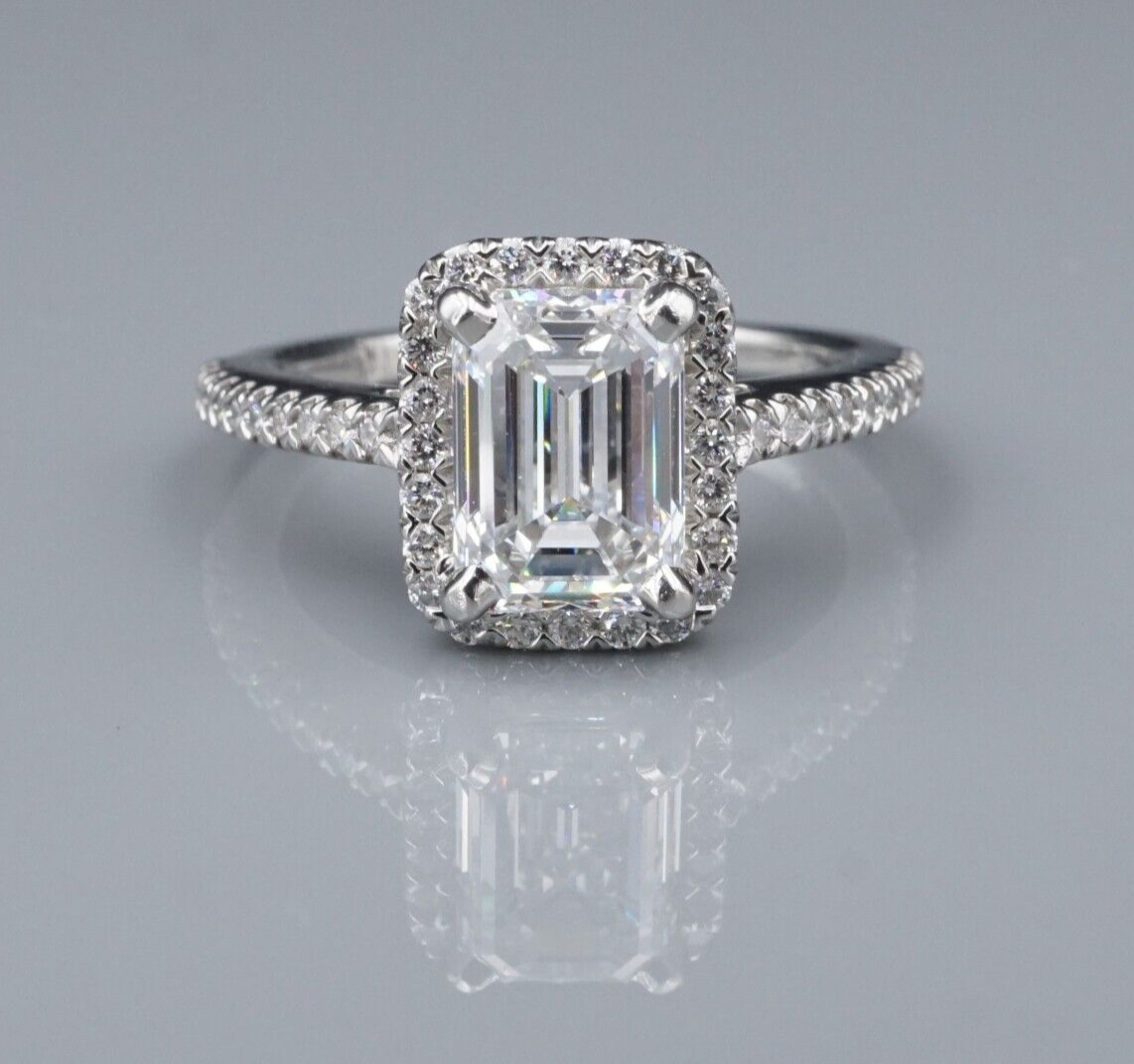 1.7ct Emerald Cut Diamond Halo Engagement Ring Size 5… - Gem