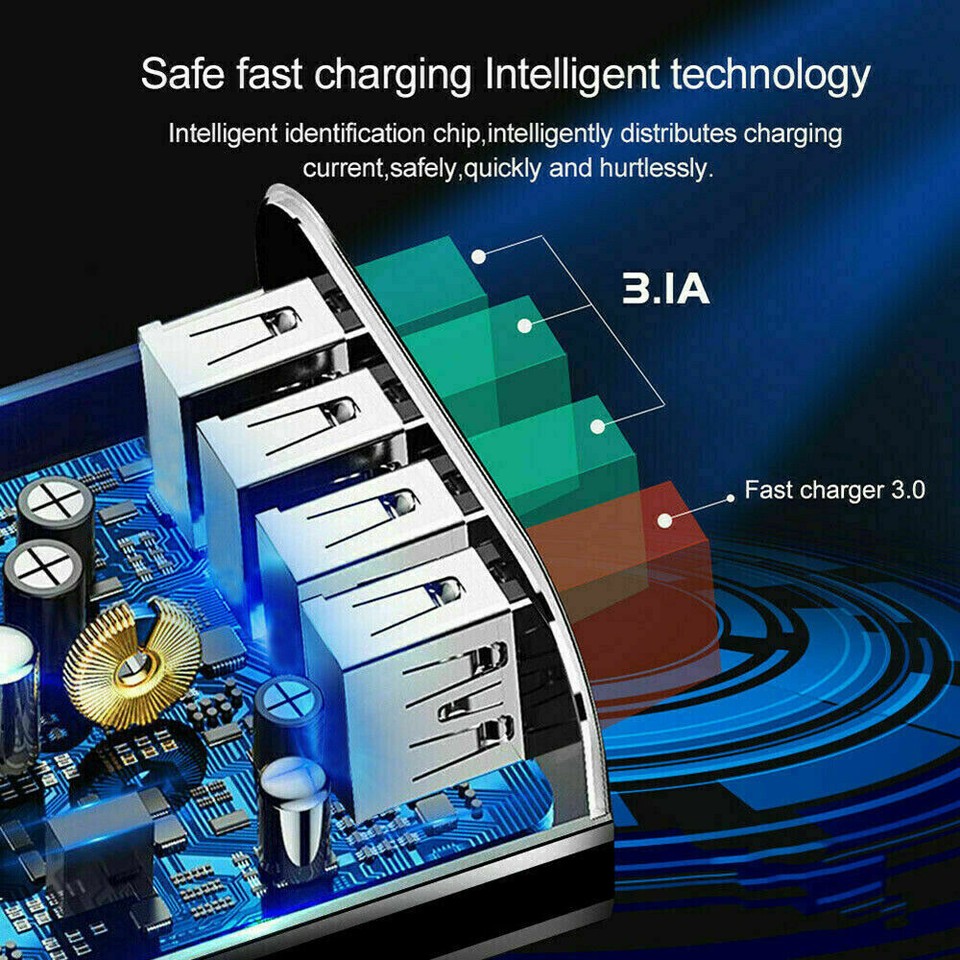 US 4 Port Fast Quick Charge QC 3.0 USB Hub Wall Home Charger Power ...