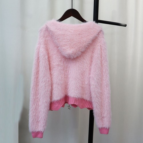 Faux Mink Fur Coat Sweater Sweet Girls Women Knit Top Hooded Jacket ...