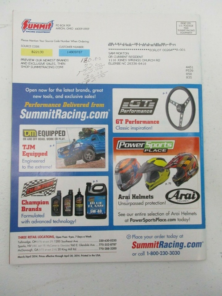 SUMMIT RACING EQUIPMENT CATALOG MARCH APRIL 2014 MAGAZINE CAR AUTO ...