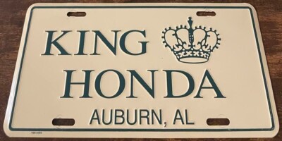 King Honda Dealership Booster License Plate Auburn Alabama Crown | eBay