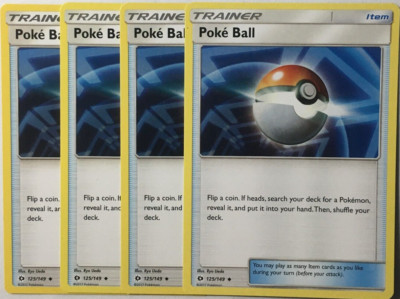 POKEMON 4X POKE BALL 125/149 SUN & MOON BASE SET UNCOMMON NEAR MINT ...