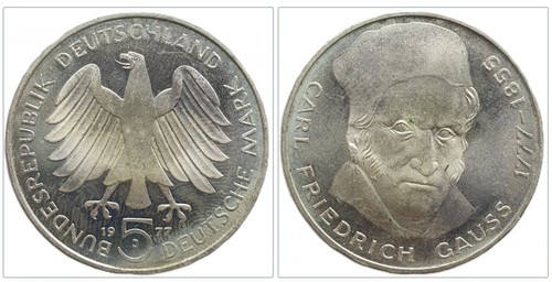BRD 5 Deutsche Mark 1977 J - Carl Friedrich Gauss Deutschland Silber ...