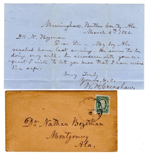 Confederate Civil War Greenville AL Slave Owner in Mannigham Letter | eBay