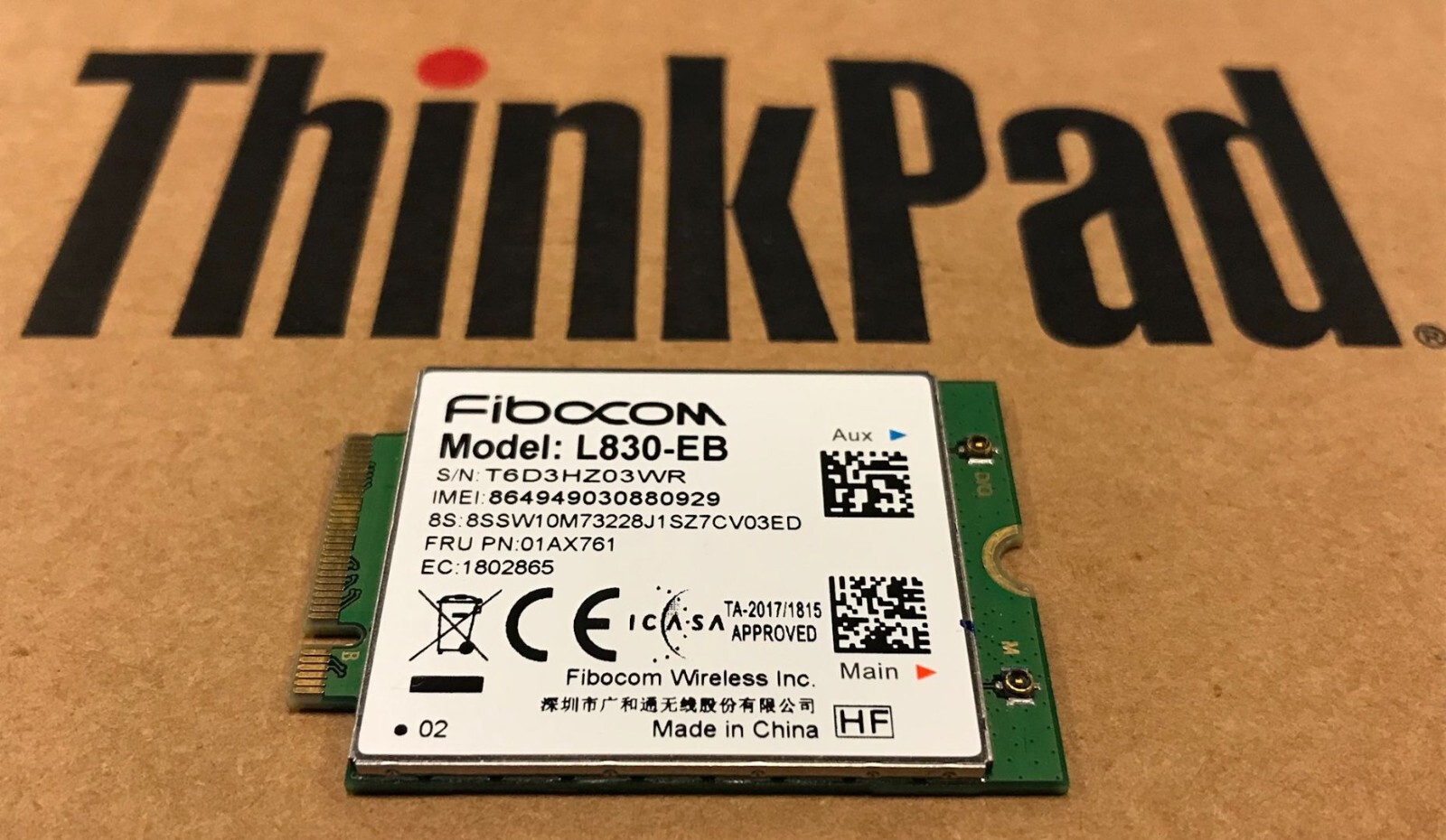 Lenovo L830-EB LTE UMTS 01AX761 T580 T480 X280 X380 P52s X1 L580 L480 ...