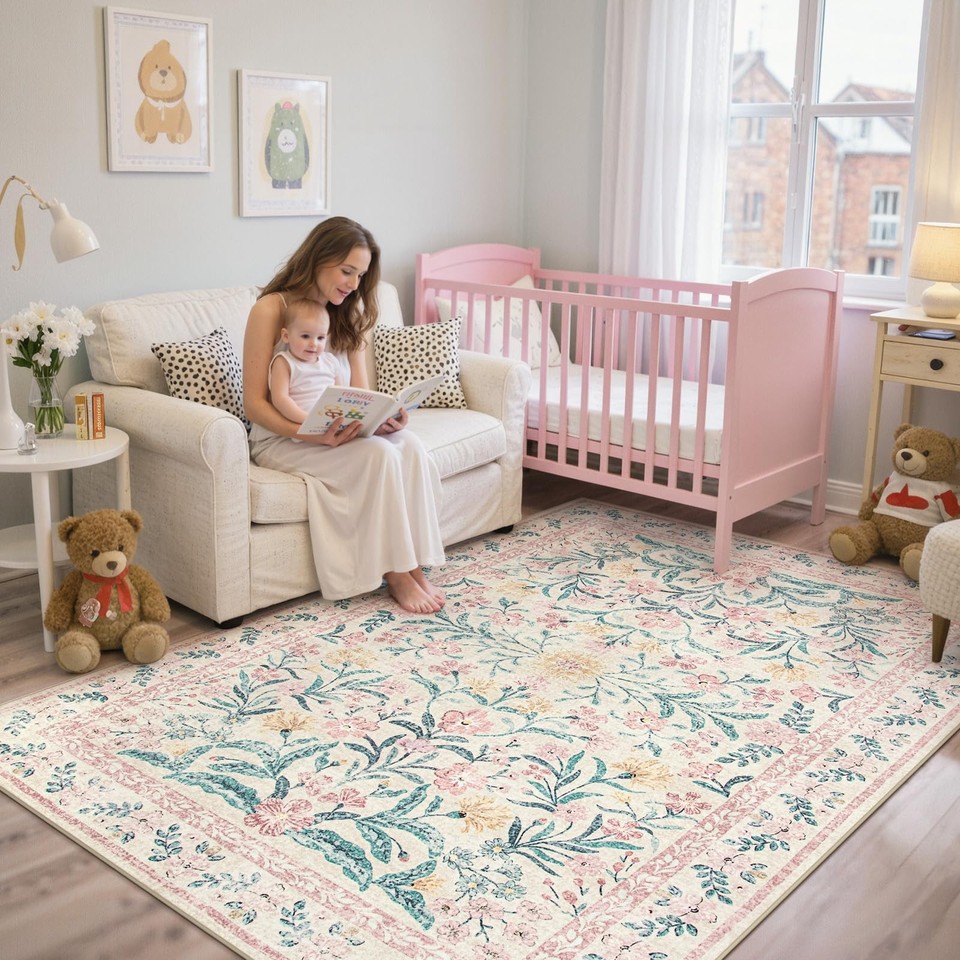 Pink Boho Rugs for Living Room 5x7, Washable Area Rugs for Bedroom ...