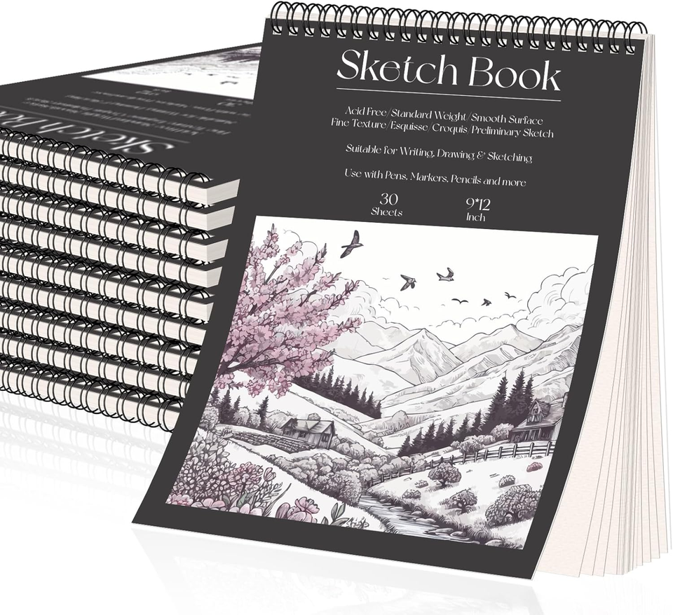 10 Pack Sketch Books, Top Spiral Sketchbook, 300 Acid-Free Art Drawing ...