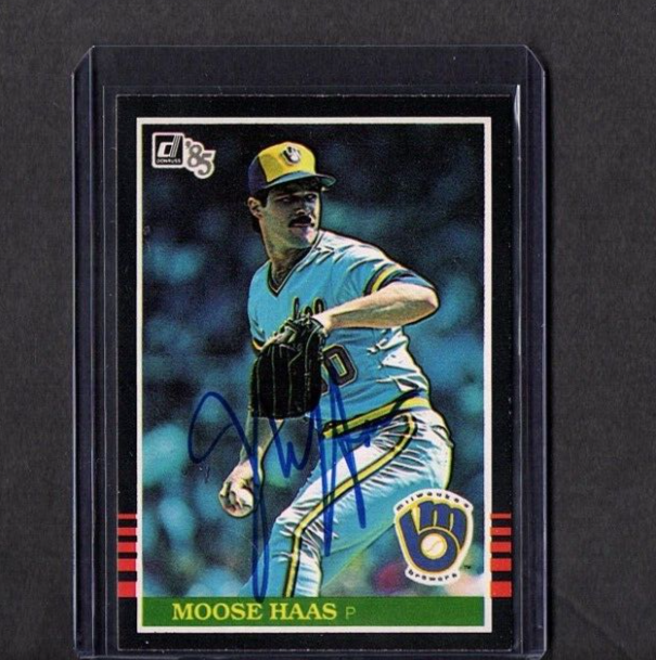 1985 DONRUSS VINTAGE CARD SIGNED IP AUTO MOOSE HAAS MILWAUKEE BREWERS GREAT | eBay