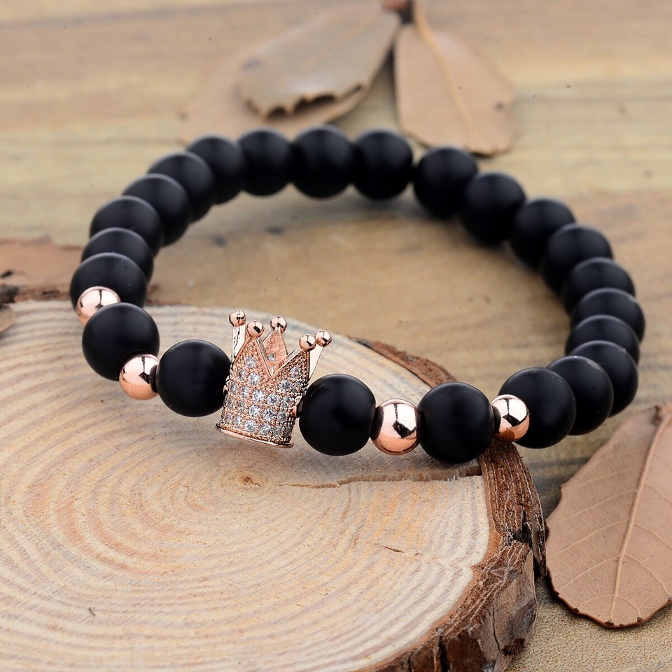 Trendy Crown Charm Bracelet Women Men Couple Stone Bead Bangles Gift ...