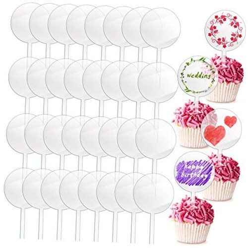 32 Pcs 2 Inch Round Acrylic Cake Toppers Mini Cake Toppers Clear Blank ...
