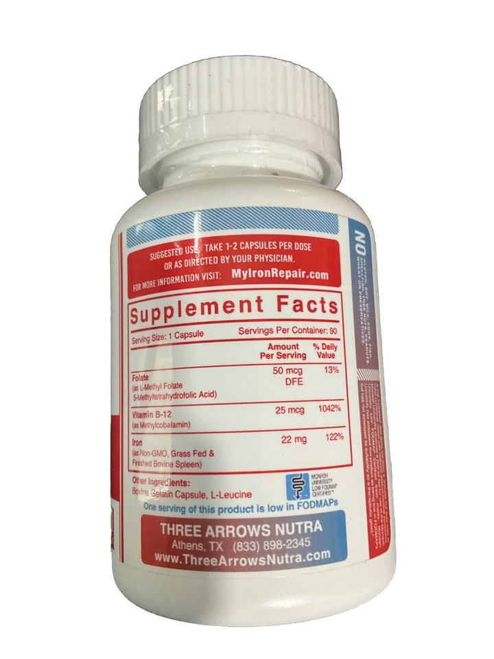 Three Arrows Iron Repair Simply Heme Plus Iron Supplement 8-12 Folate ...