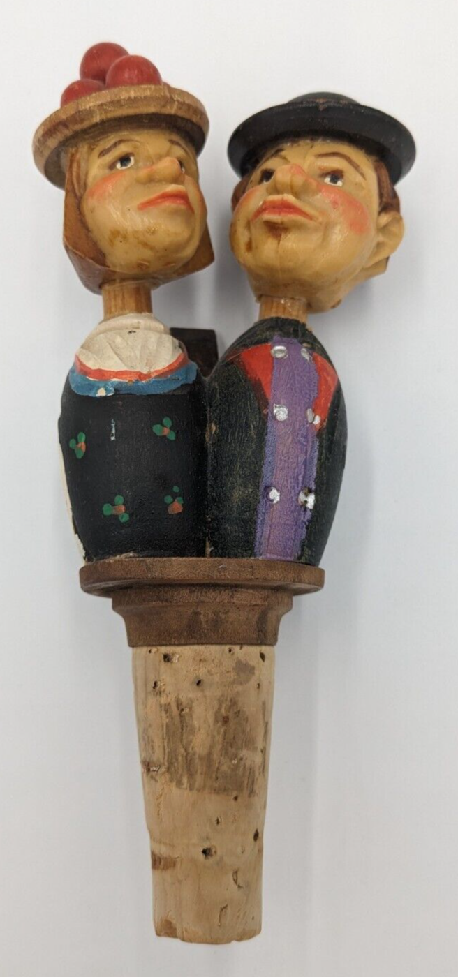 Vintage Hand Carved Wood Puppet Cork Stopper of a Man & Women Kissing ...