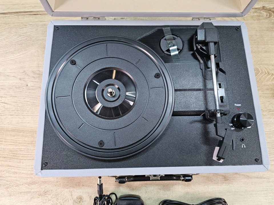 Bush KTS-601 Classic Portable Vinyl Record Player Turntable Grey Case ...