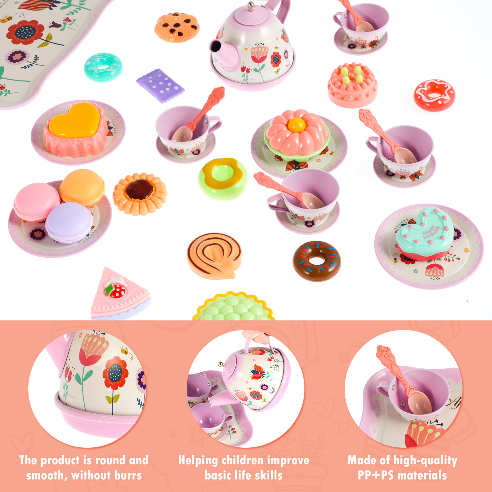 46Pcs Tea Toy Set for Kids Tea Party Game Set Simulation Afternoon Tea ...