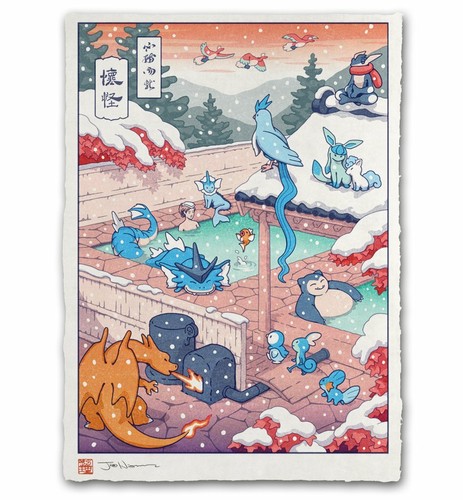 Pokemon Winter Hot Spring Japanese Edo Style Giclee Poster Print Art ...