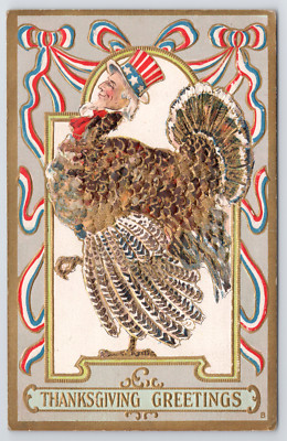1910s Uncle Sam Turkey Thanksgiving Postcard Patriotic USA Propaganda ...