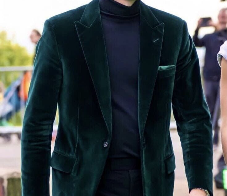 Men Green Jackets, Luxury Velvet Jacket, Party wear Coat, 1 button Gift ...