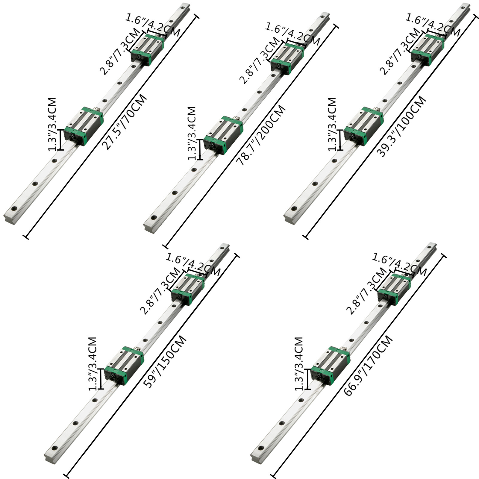 2X Linear Rail HGR20-200-2000mm 4X Blocks Ballscrew RM1605 BF12/BK12 ...