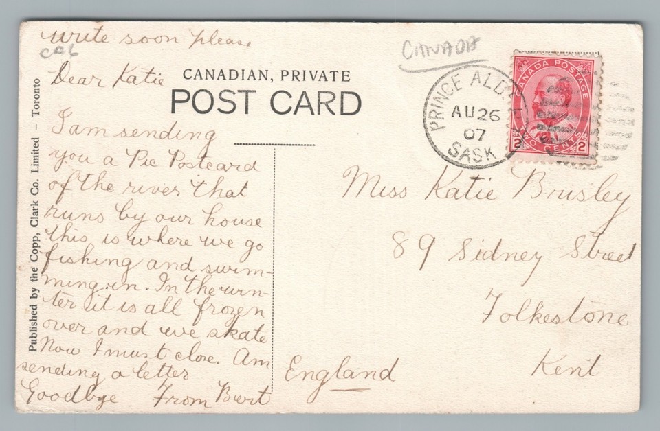 Prince Albert Saskatchewan—River Antique Hand Colored Postcard 1907 | eBay