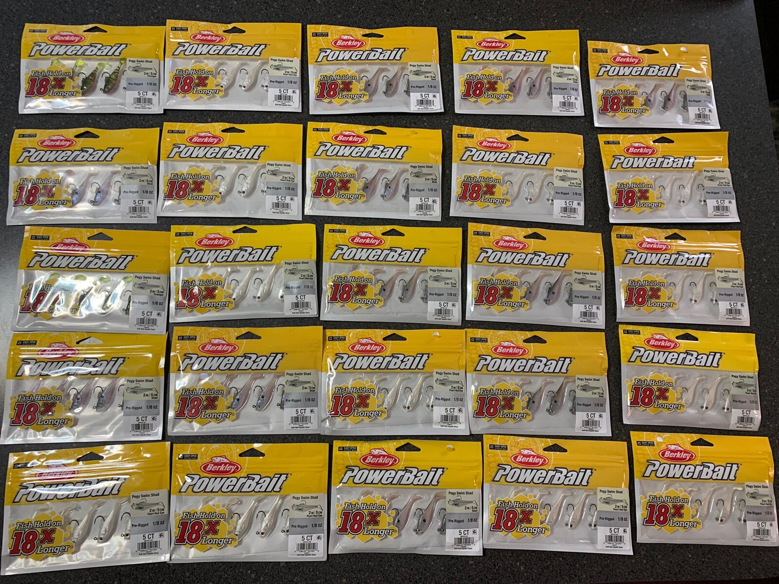 (25 PACKS) BERKLEY POWERBAIT POGY SWIM SHAD 2”. 1/8oz. COLORS AS SHOWN ...